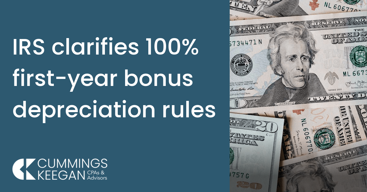 IRS clarifies 100% first-year bonus depreciation rules - Cummings ...